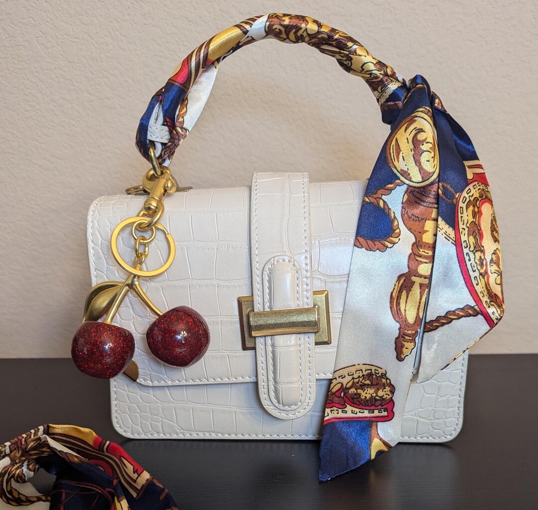BOGO Glittering Red Cherry Purse Charm: Gold Accent Bag Keychain - Etsy