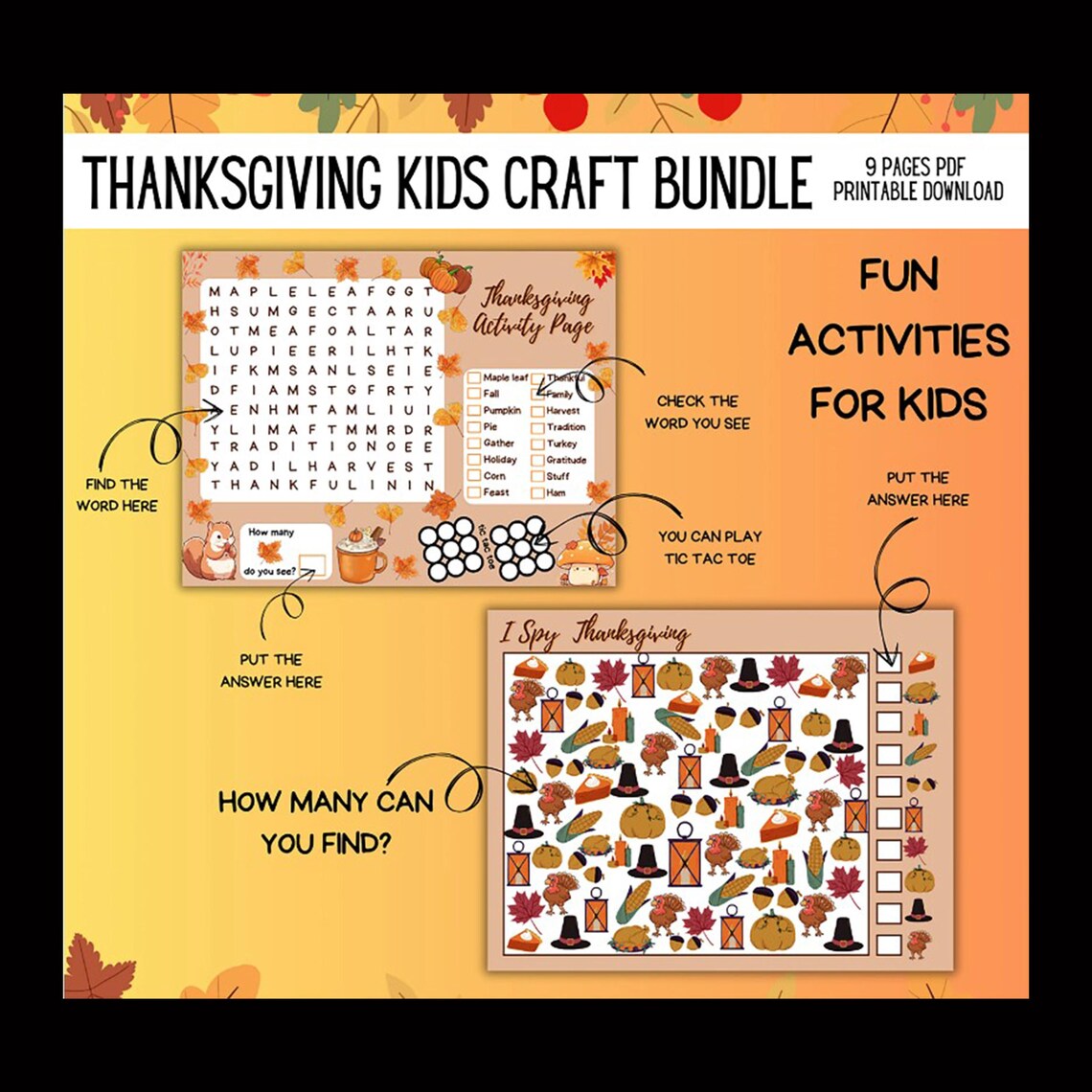 Thanksgiving Kids Crafts Bundle - Printable Activities & Coloring Pages ...
