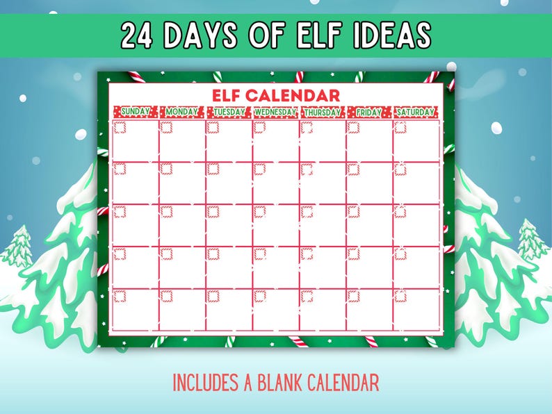 24 Days of Elf Activity Ideas: Printable Holiday Calendar (instant ...