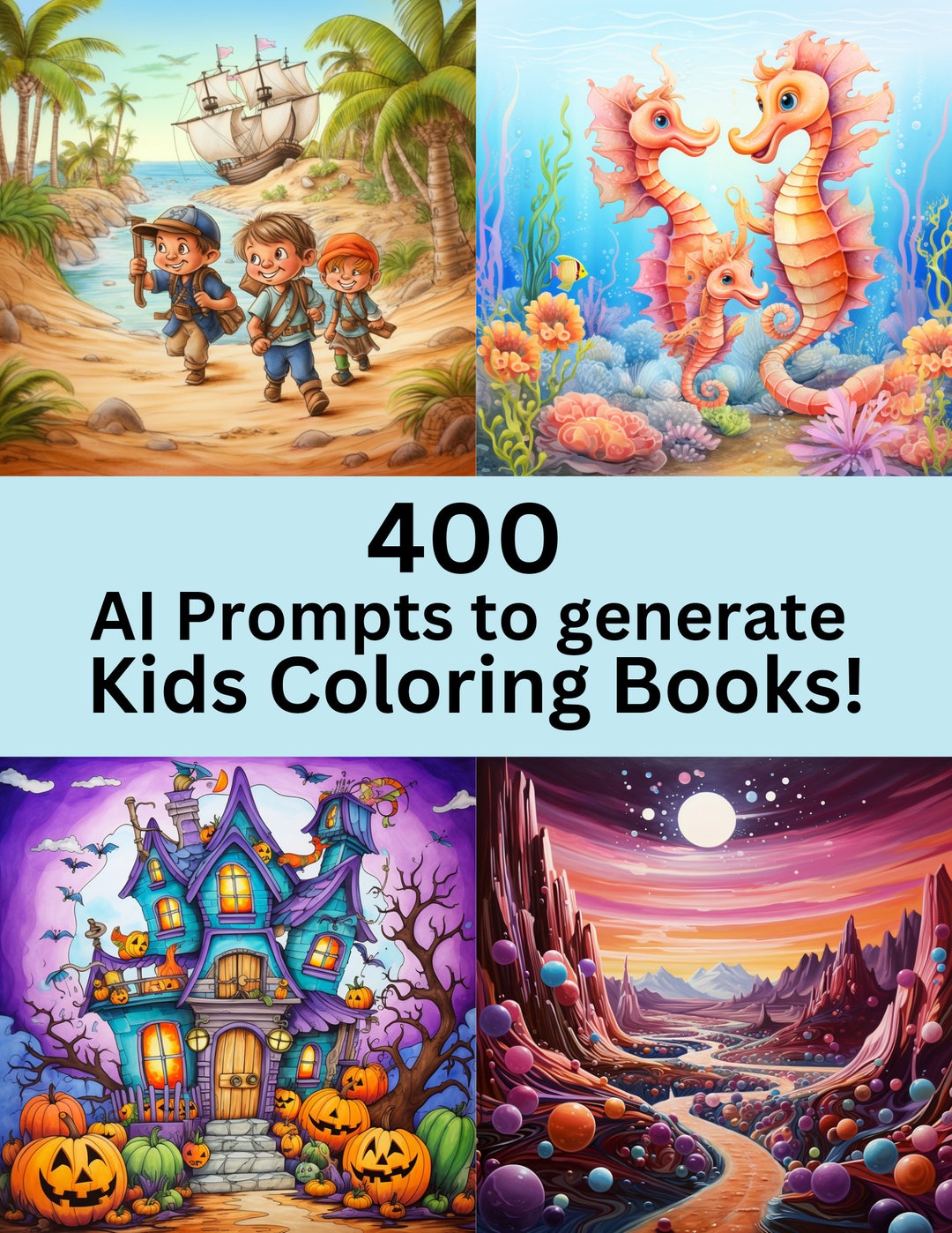 400 AI Prompts to Generate Kids Coloring Books - Etsy