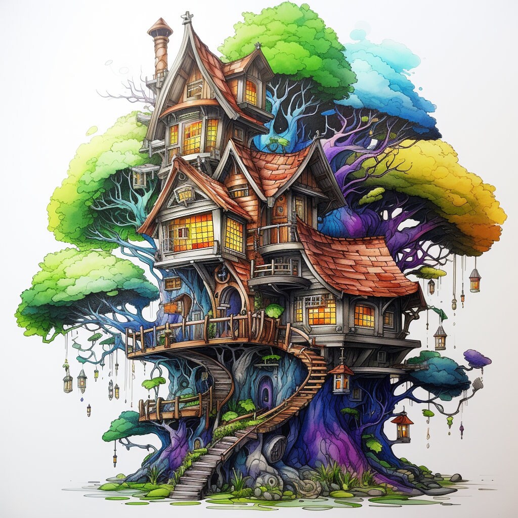 My Fantasy Tree House- the Adult Coloring Book - Etsy