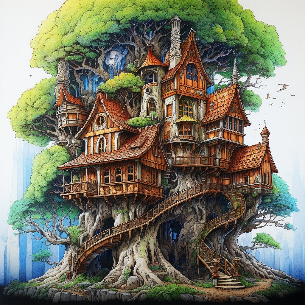 My Fantasy Tree House- the Adult Coloring Book - Etsy