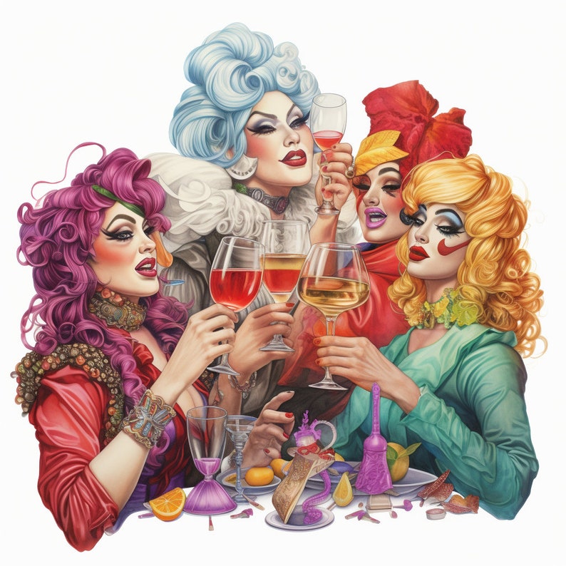 Drag Queens Drinking Wine the Adult Coloring Book 30 Images PDF ...