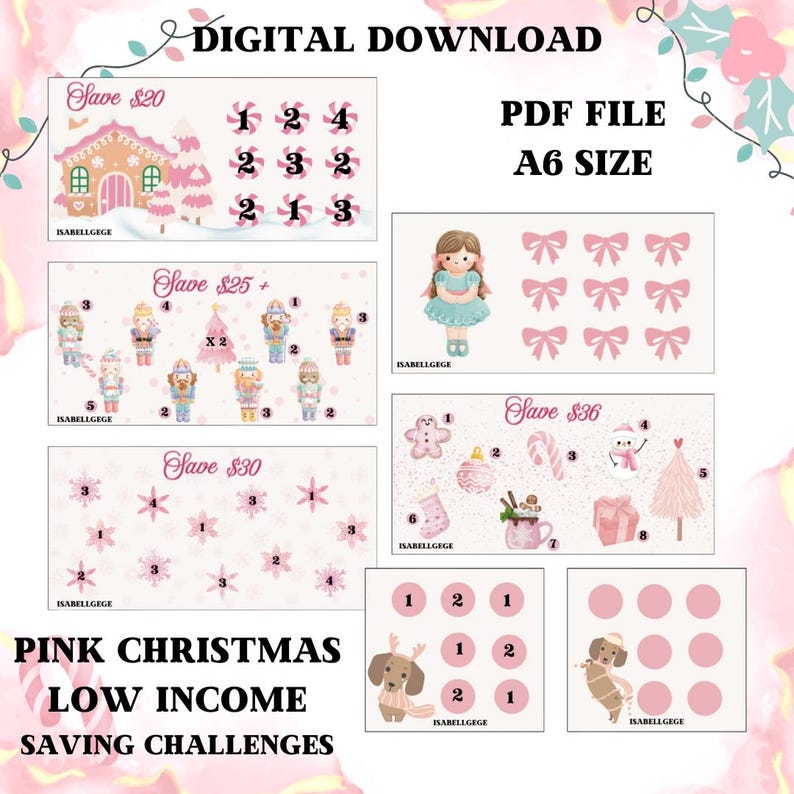Pink Christmas Saving Challenges | Low Income | Digital Download - Etsy