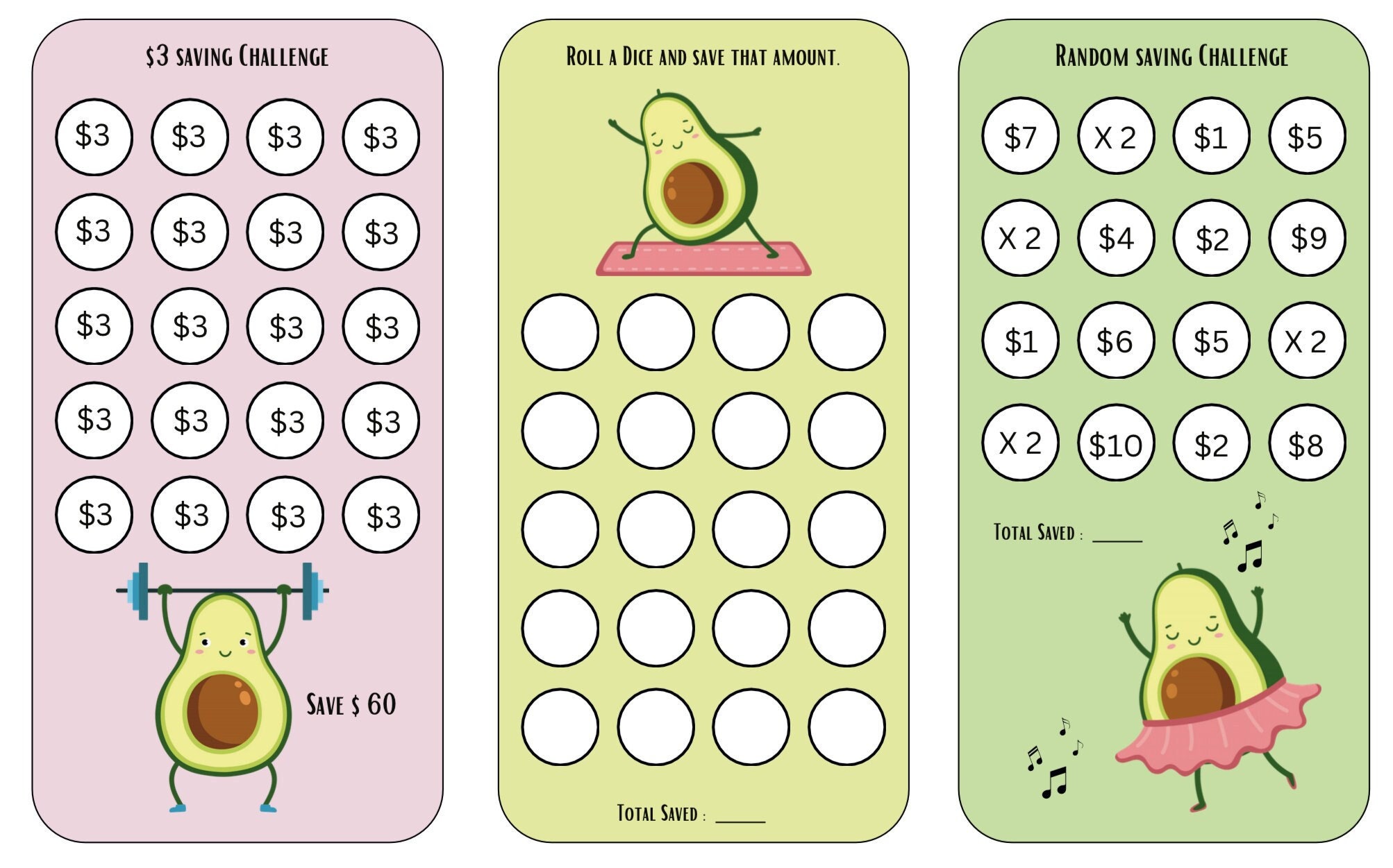 Avocado Work Out Savings Challenge Low Income - Etsy