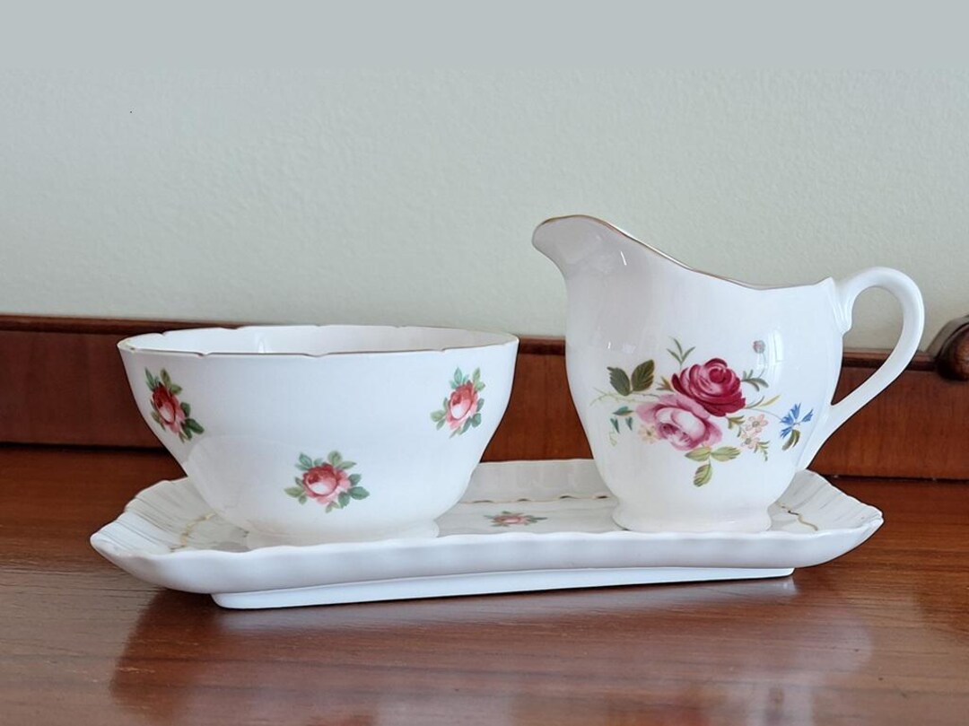 Vintage Mayfair Bone China Sugar and Creamer - Floral Rose Pattern ...