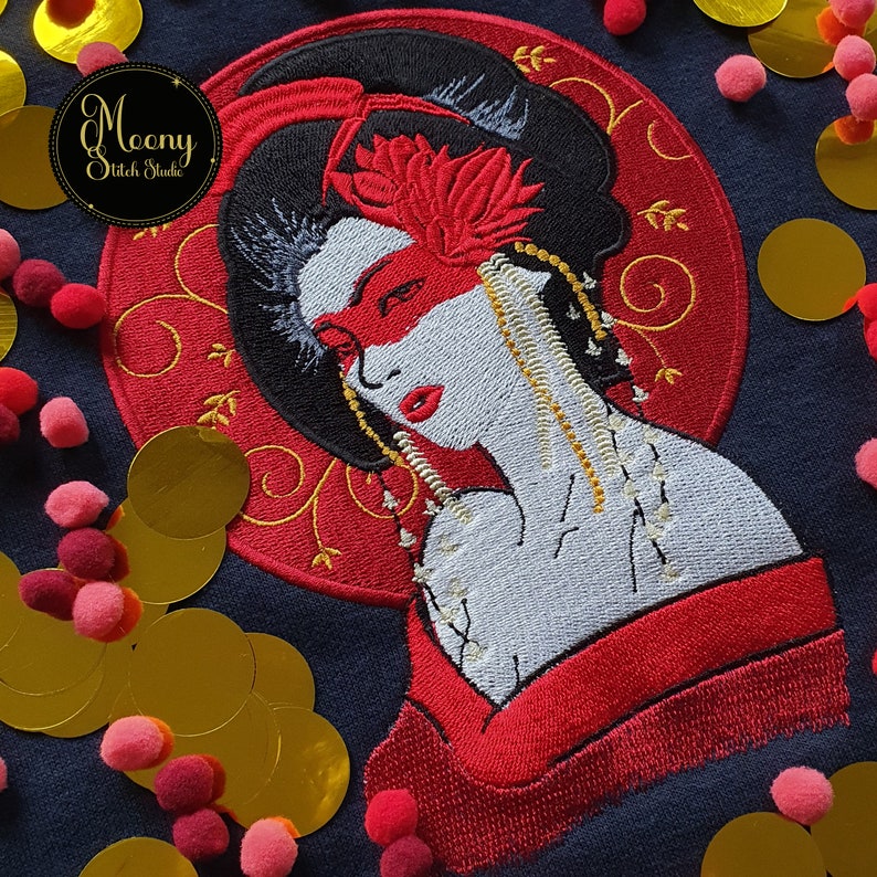 Geisha & Range Embroidery Design , Instant Download - Etsy