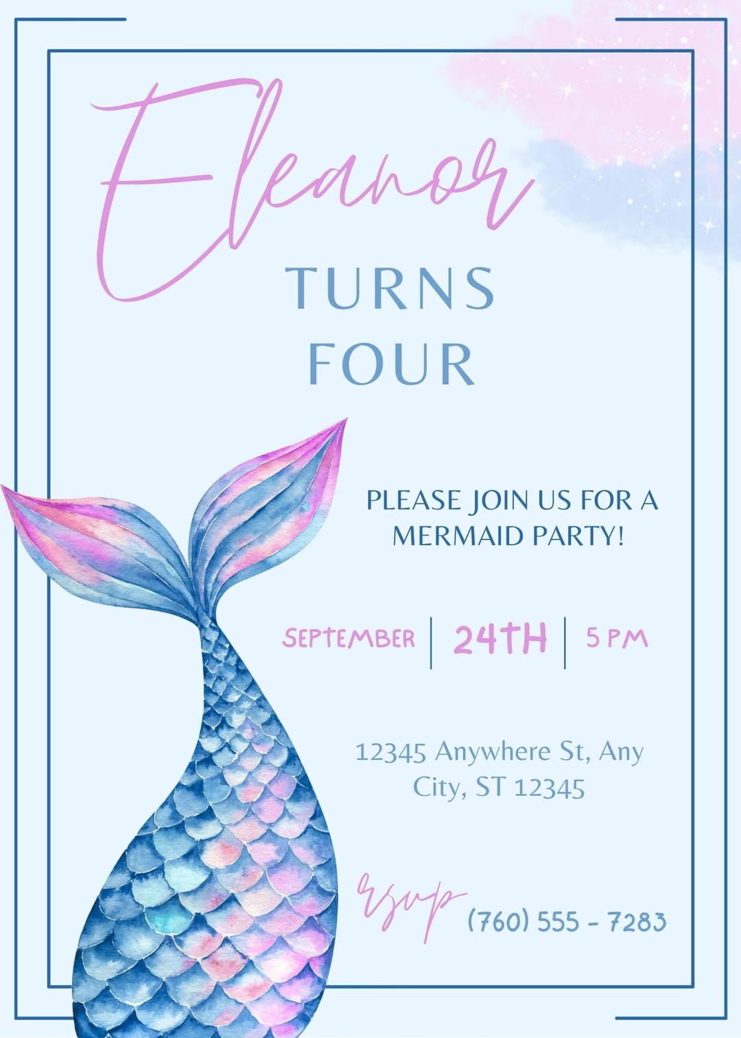 Pink & Blue Mermaid Birthday Invitation - Etsy