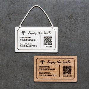 Personalized Wifi QR Code Sign | Engraved Hardwood Plaque - Etsy