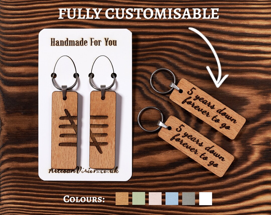 5th Anniversary Gift | Wood Anniversary Key Rings | Matching Tally Mark ...