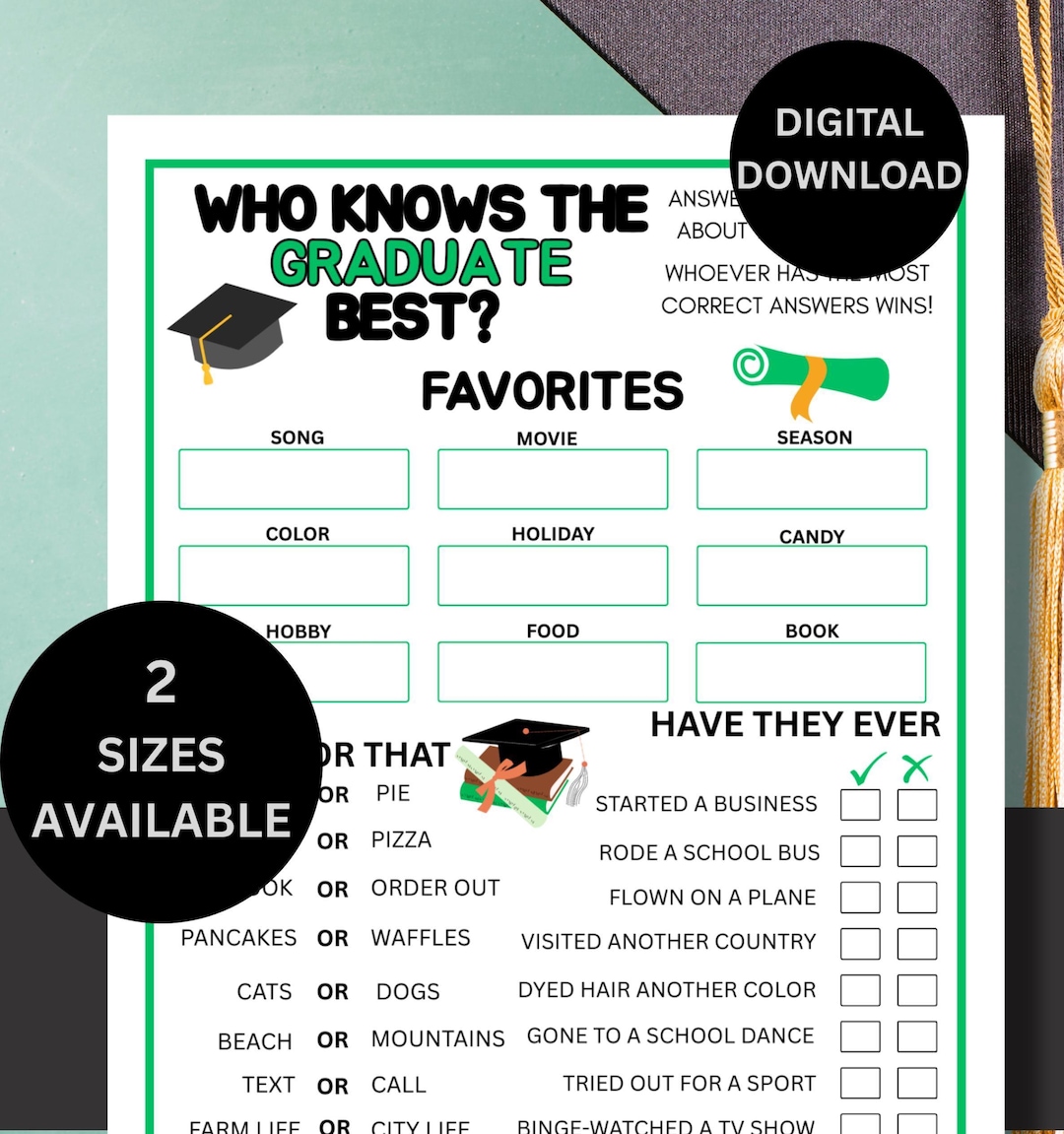 Who Knows the Graduate Best, 8.5x11 & 5x7in Versions, Graduation Party ...