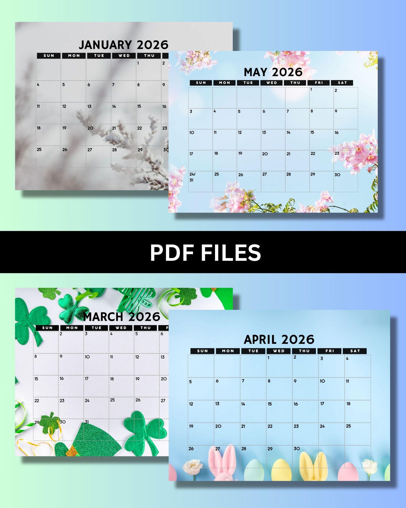 2026 Calendars, Printable PDF, Monthly Calendar, 2026 Calendar, Themed ...
