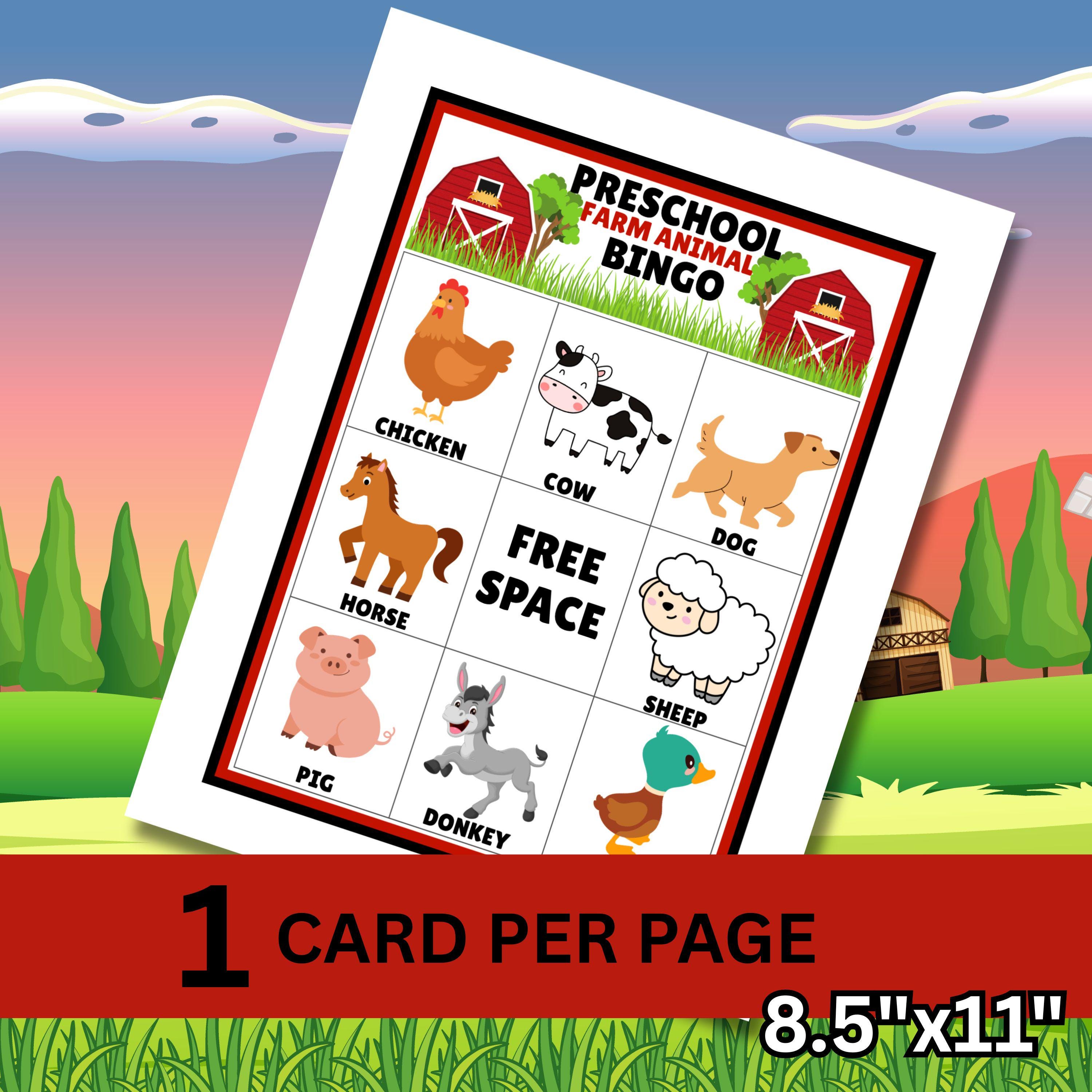 Preschool Farm Animal Bingo Game, Preschool Bingo Game, Printable Farm ...