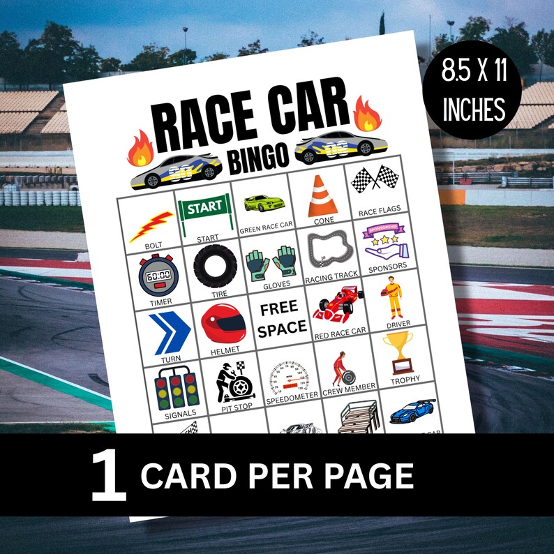 Race Car Bingo Game: Kids Party Printable (PDF Download) - Etsy