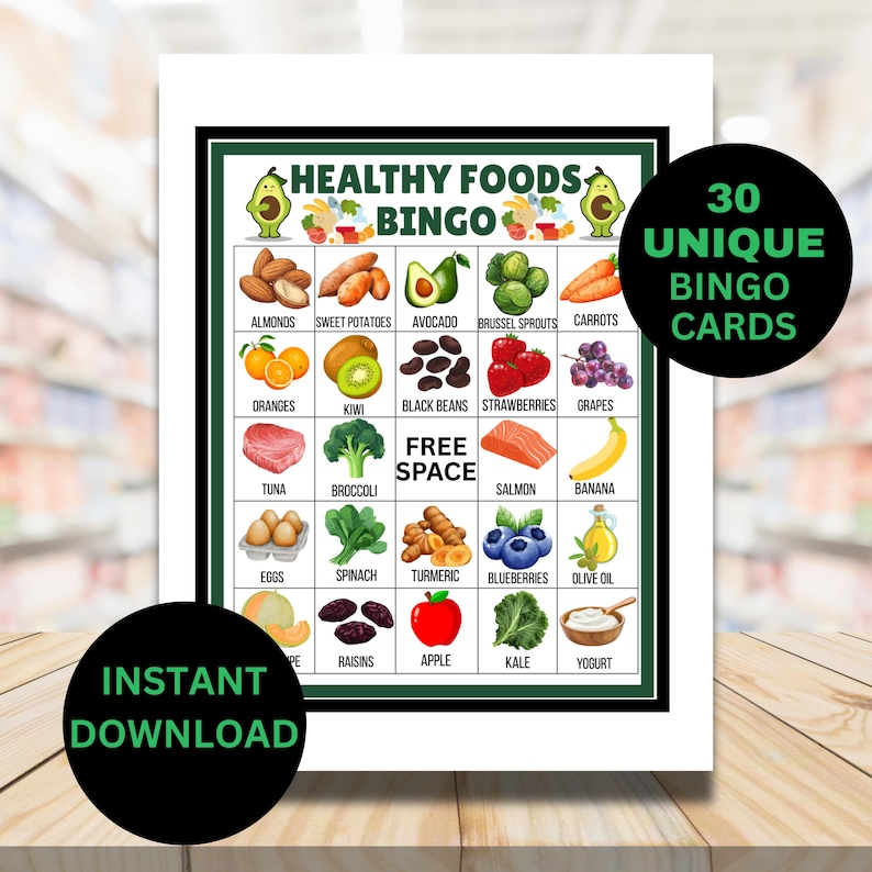 Healthy Foods Bingo, Printable Nutrition Bingo – Kids Food Group Game – Health Class Activity ...