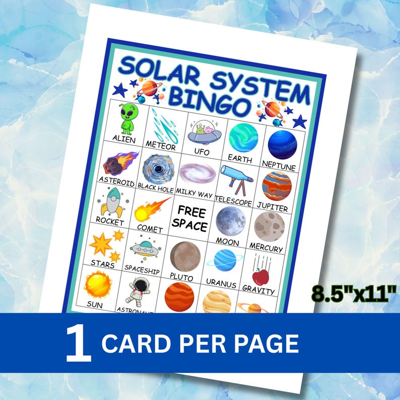 Solar System Bingo Game: Space Party Activity, Science Learning ...