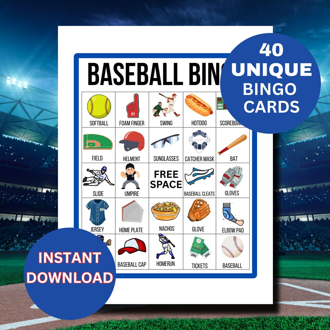 Printable Baseball Bingo Game: 40 Unique Cards (PDF Download) - Etsy