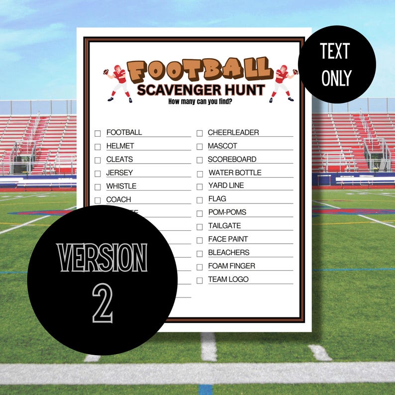 Scavenger Hunt Set for Kids, Football Game Scavenger Hunt, Printable ...