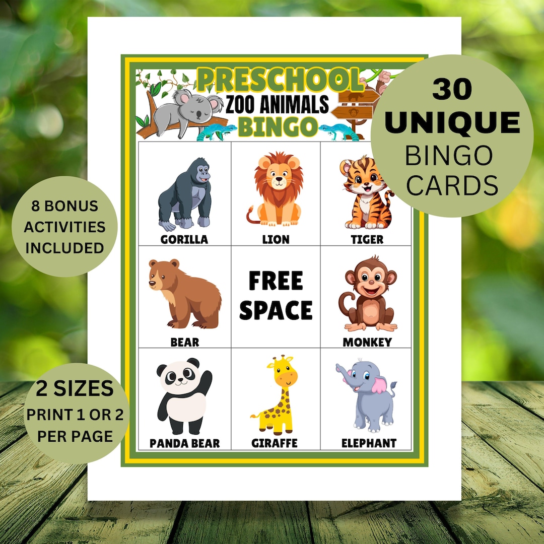 Zoo Animals Bingo Game for Toddlers: Printable Learning Activity (PDF ...