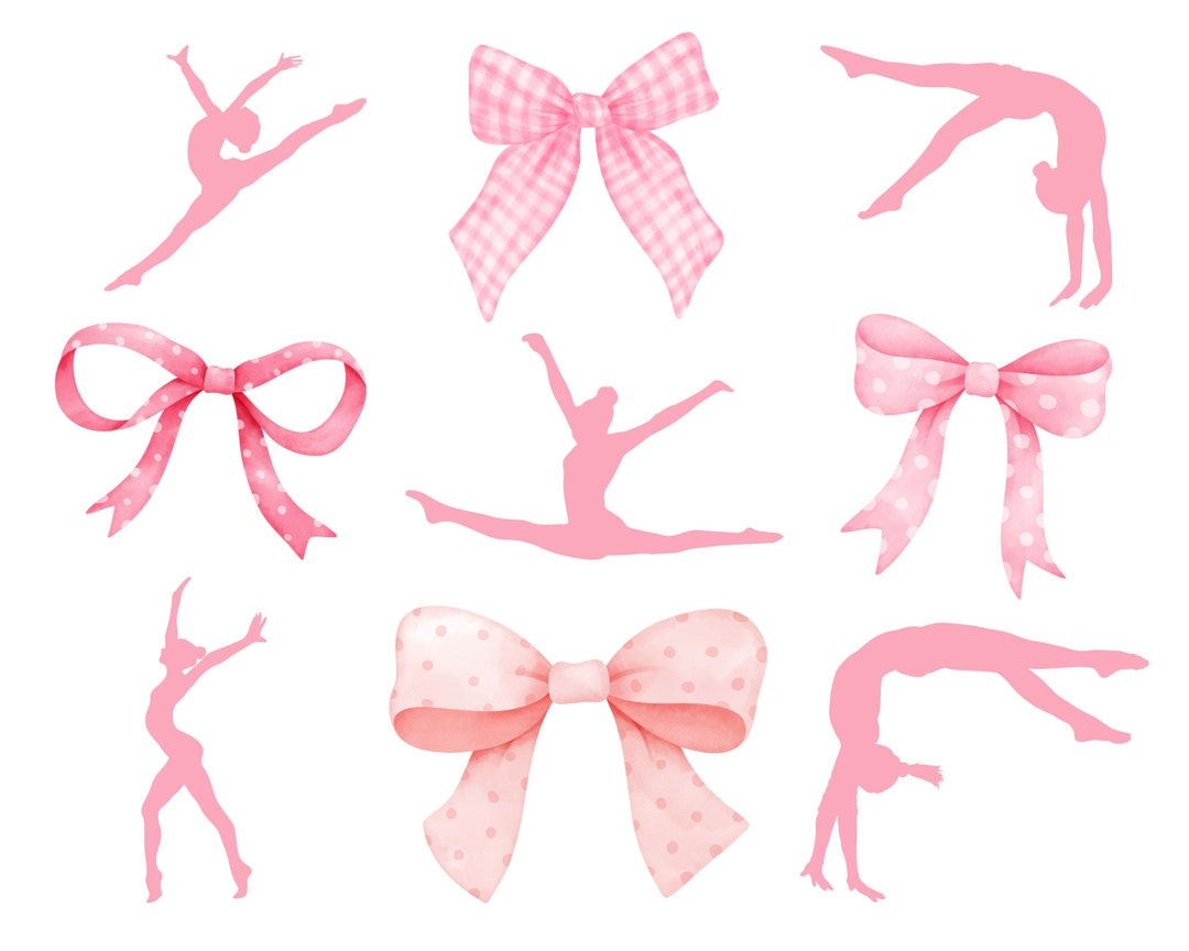Gymnastics PNG, Gymnastics Pink Bows PNG, Coquette Bows, Gymnasts Png ...