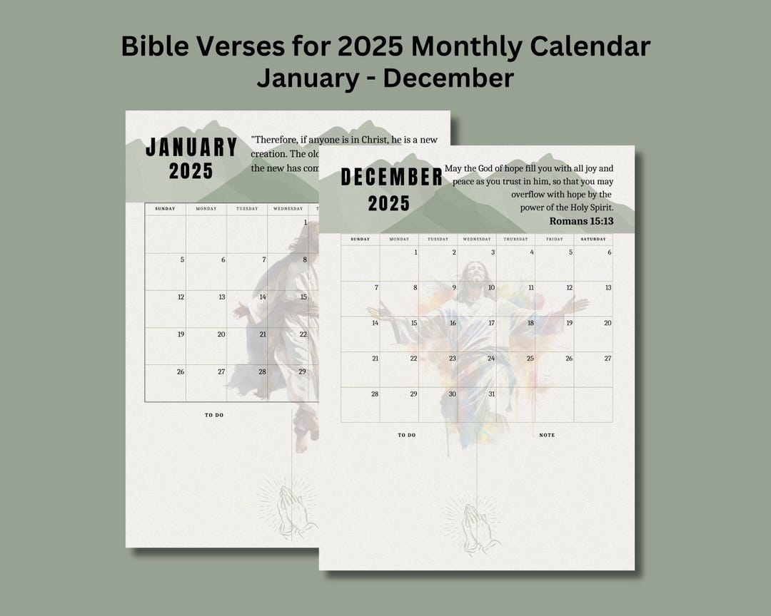 2025 Calendar Printable, Monthly Calendar, Bible Verse 2025 Calendar ...