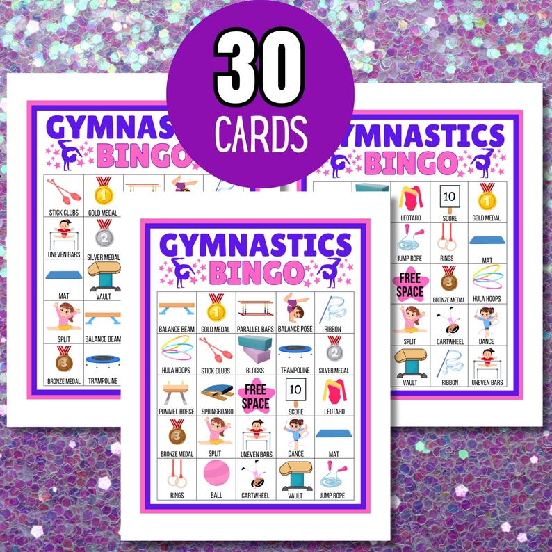 Gymnastics Bingo Game: Kids Birthday Party Activity (printable PDF ...