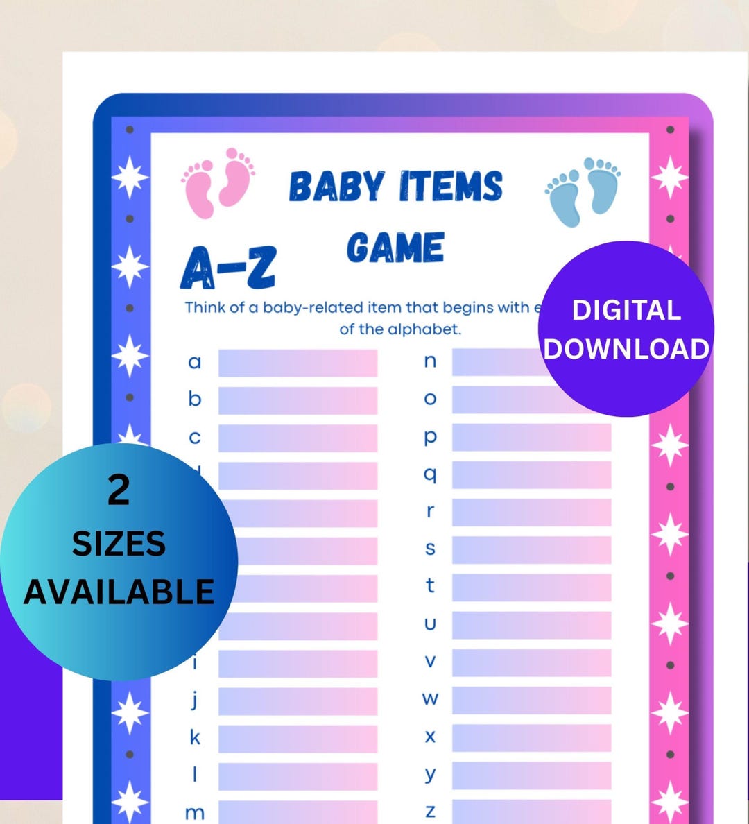 Fun Baby Shower Game: A-Z Baby Items (digital Download) - Etsy