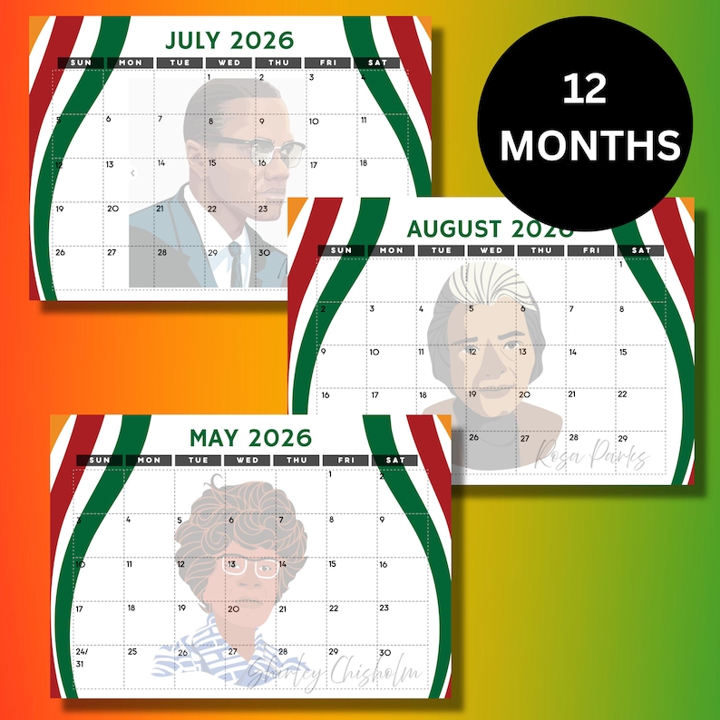 2026 Calendar Printable PDF, Monthly Calendar, Black History 2026 ...