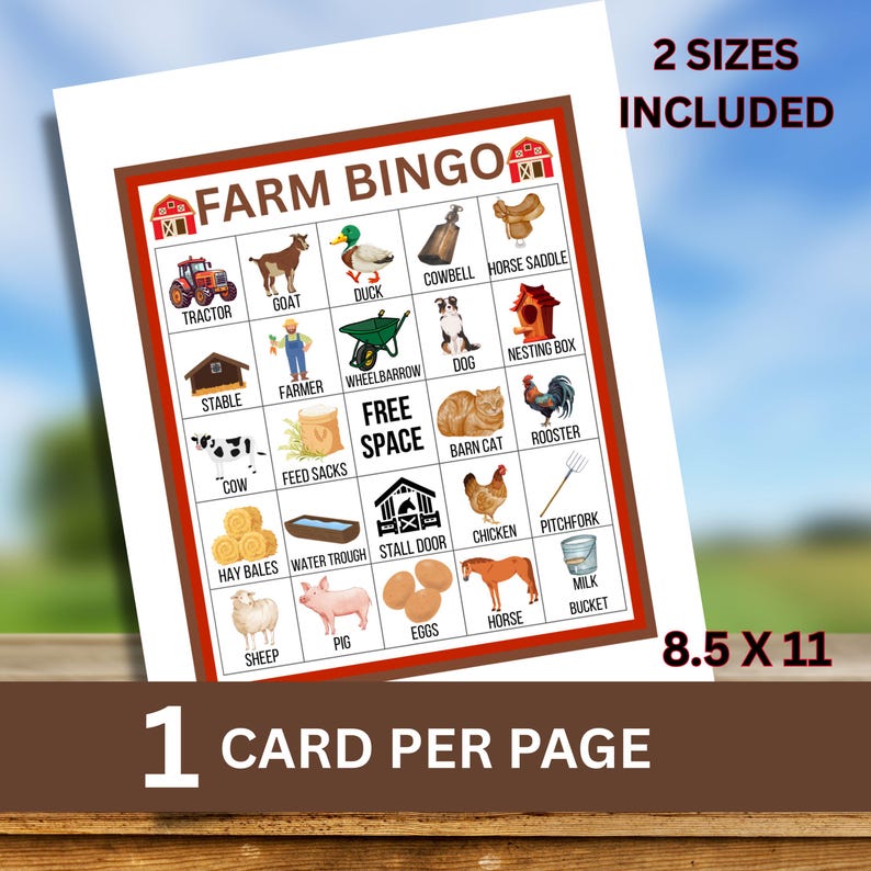Printable Farm Animals Bingo Game: Kids Birthday Party (PDF Download ...