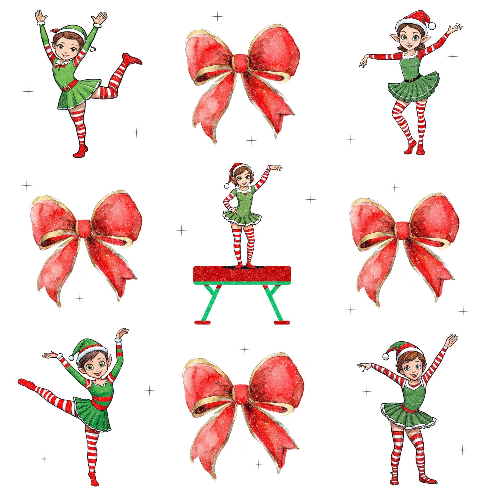 Gymnastics Christmas Elf & Bows PNG: Coquette Design (digital Download ...