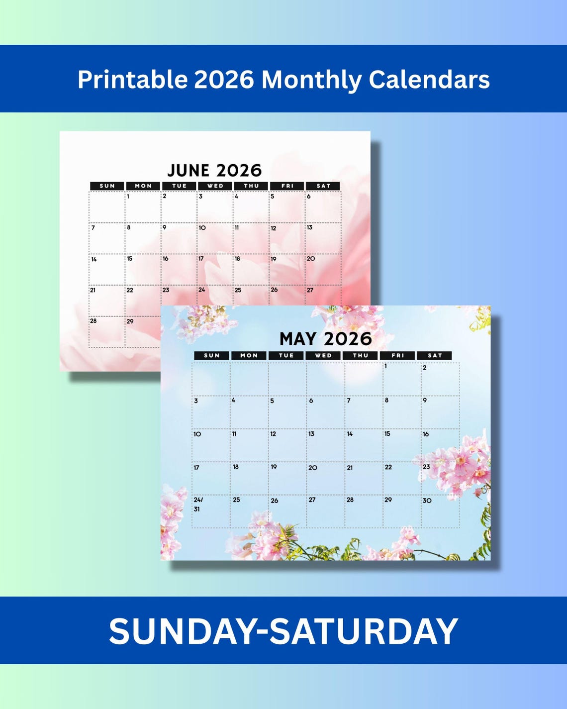2026 Calendars, Printable PDF, Monthly Calendar, 2026 Calendar, Themed ...