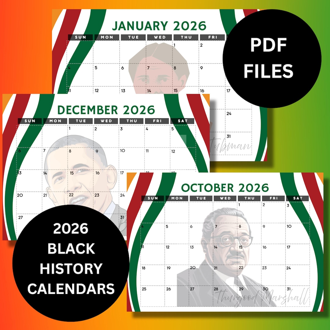 2026 Calendar Printable PDF, Monthly Calendar, Black History 2026 ...