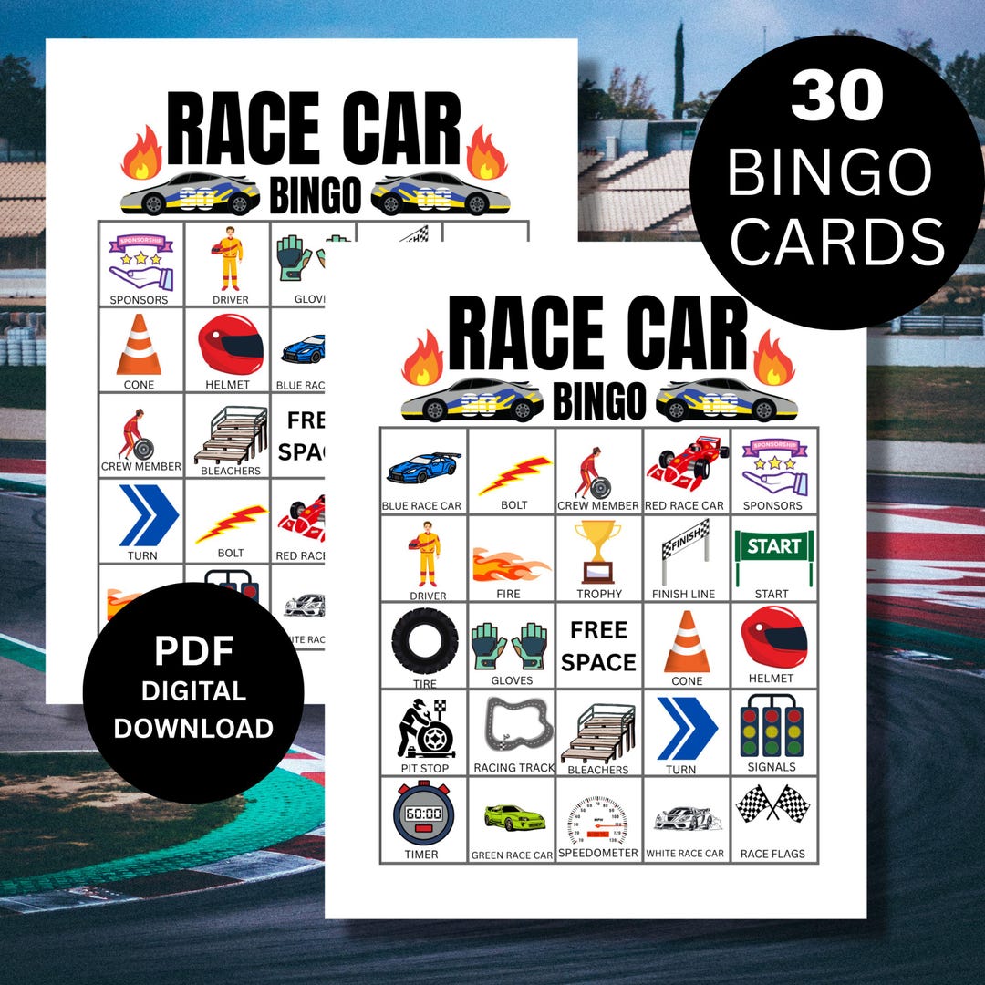 Race Car Bingo Game: Kids Party Printable (PDF Download) - Etsy Australia