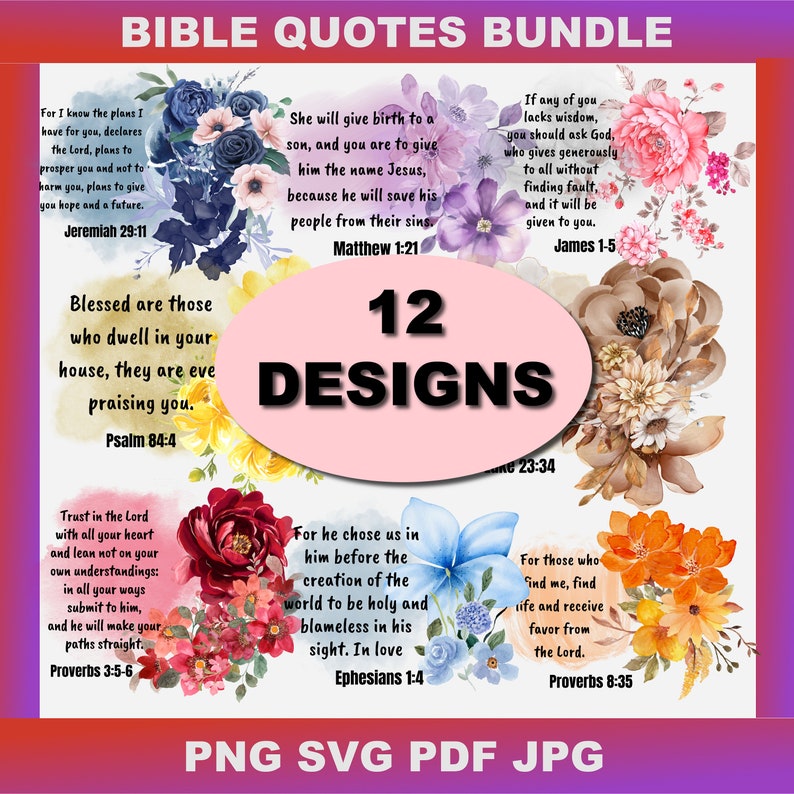 12 Calendar Bible Verse Images, PNG Bible Verse Bundle, Christian ...