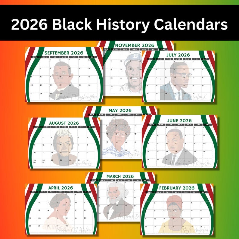 2026 Calendar Printable PDF, Monthly Calendar, Black History 2026 ...