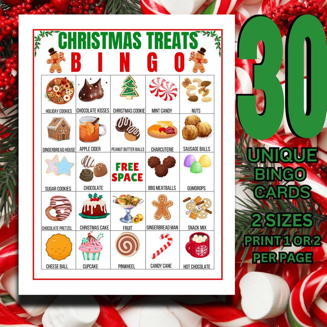 Christmas Treats Bingo Game: Printable Holiday Party Activity (PDF ...