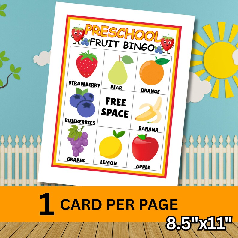 Preschool Fruit Bingo Game: 30 Printable Cards + Coloring Pages (PDF ...