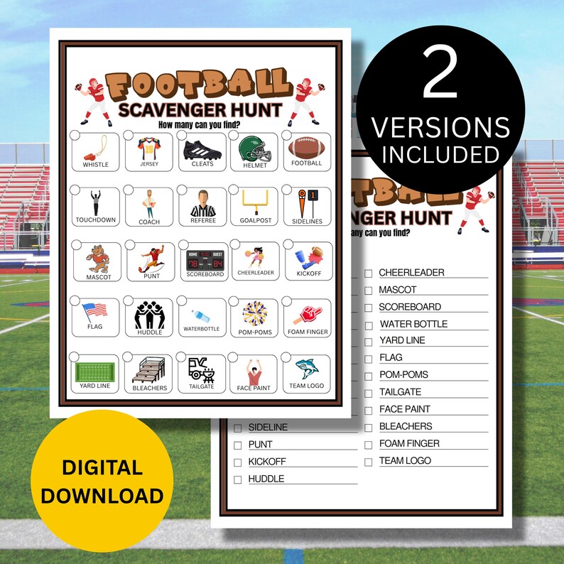 Football Scavenger Hunt Game: Printable Party Activity (PDF Download ...