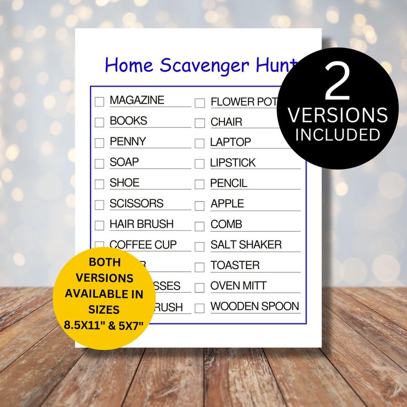 Kids Indoor Scavenger Hunt Cards: Printable Home Activity (PDF Download ...