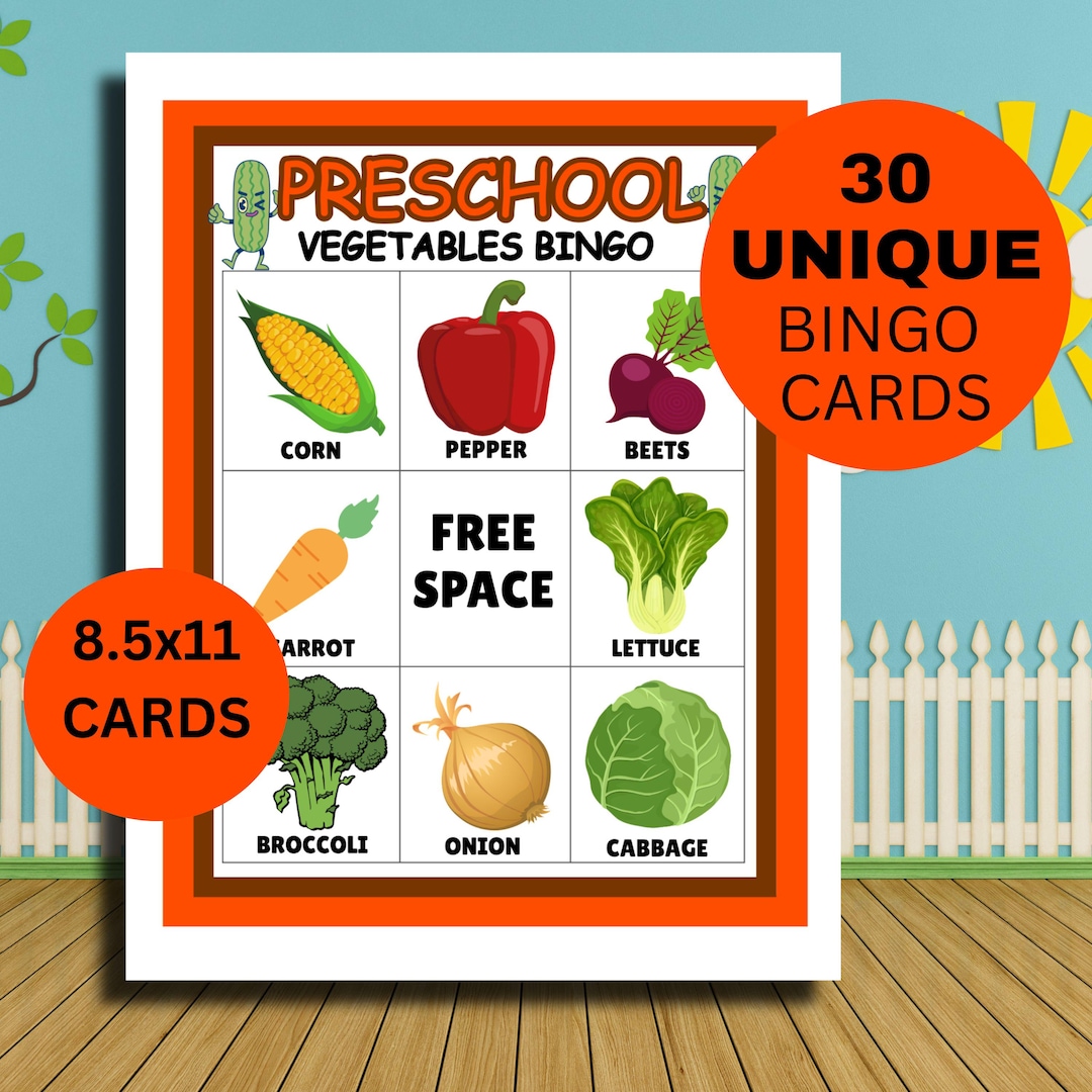 Preschool Vegetable Bingo Game: 30 Printable Cards + Activities (PDF ...