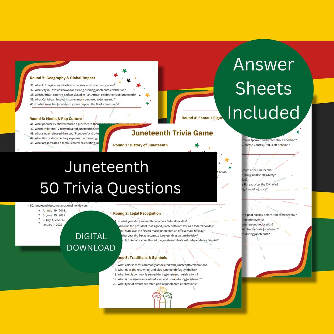 Juneteenth Trivia, Juneteenth Games, Juneteenth Cookout Trivia Game, 8 ...