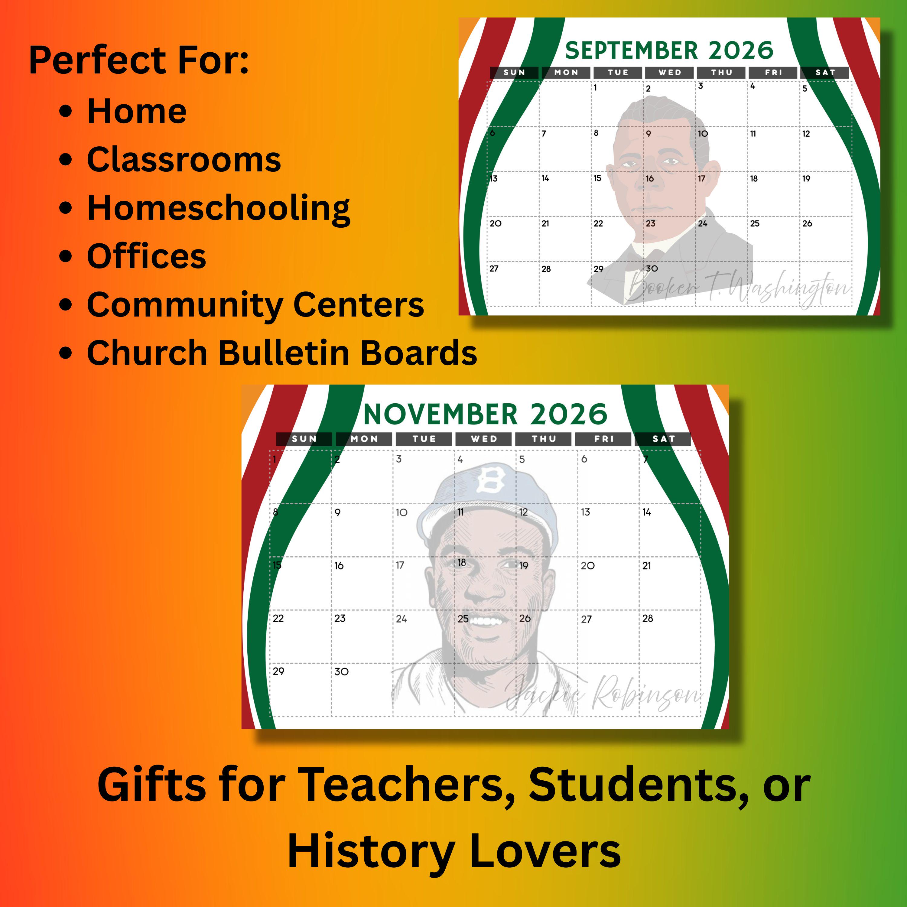 2026 Calendar Printable PDF, Monthly Calendar, Black History 2026 ...