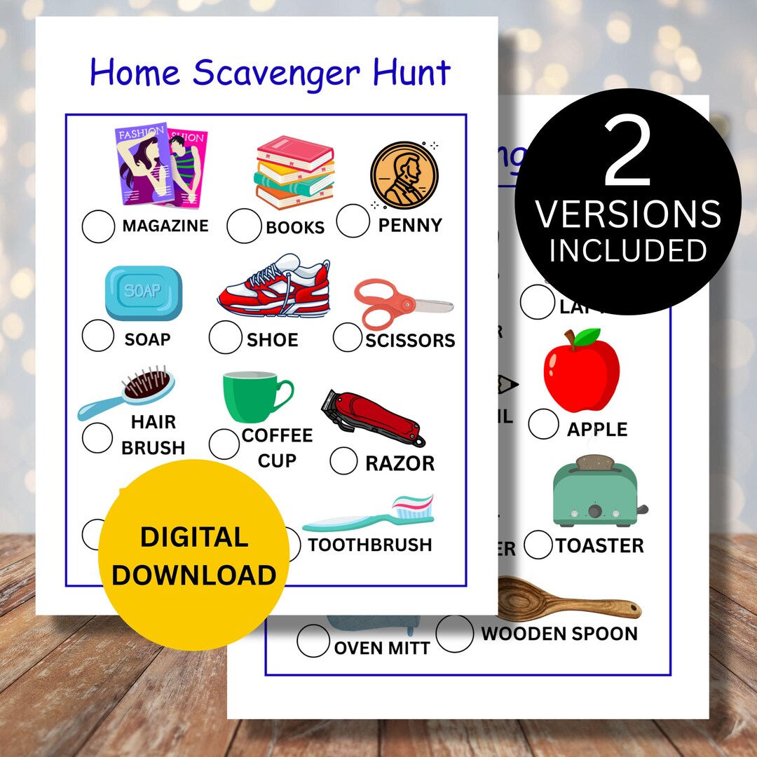 Kids Indoor Scavenger Hunt Cards: Printable Home Activity (PDF Download ...
