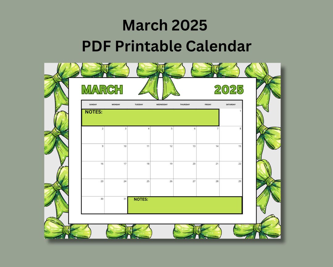 March Calendar 2025 Printable, Coquette Bows, March Calendar, Instant ...