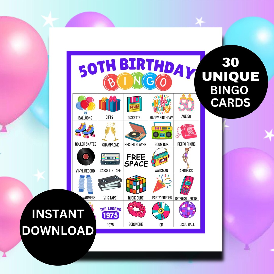 50th Birthday Bingo Card, Bingo for 50th Bday, Birthday Bingo 50, Party Games for Birthday ...