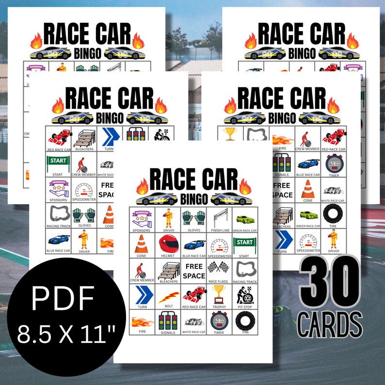 Race Car Bingo Game: Kids Party Printable (PDF Download) - Etsy Australia