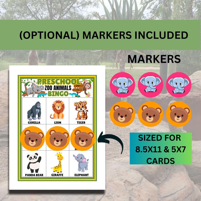 Zoo Animals Bingo Game for Toddlers: Printable Learning Activity (PDF ...