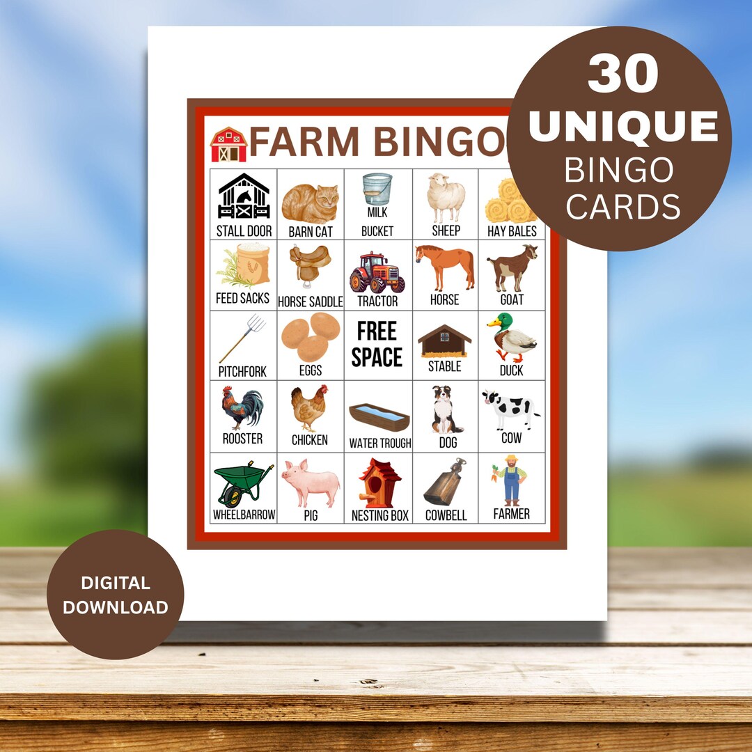 Printable Farm Animals Bingo Game: Kids Birthday Party (PDF Download ...