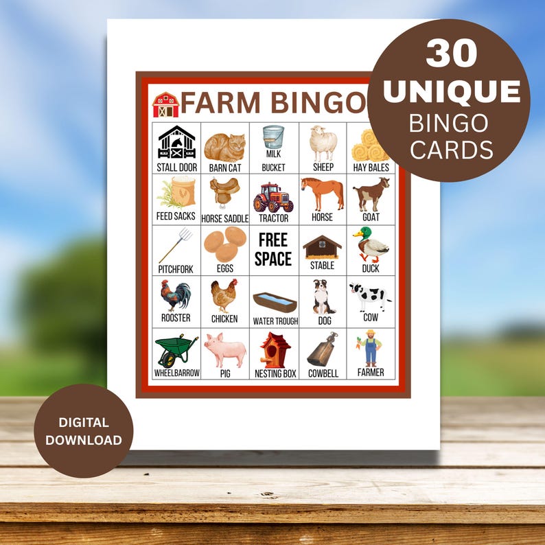 Printable Farm Animals Bingo Game: Kids Birthday Party (PDF Download ...