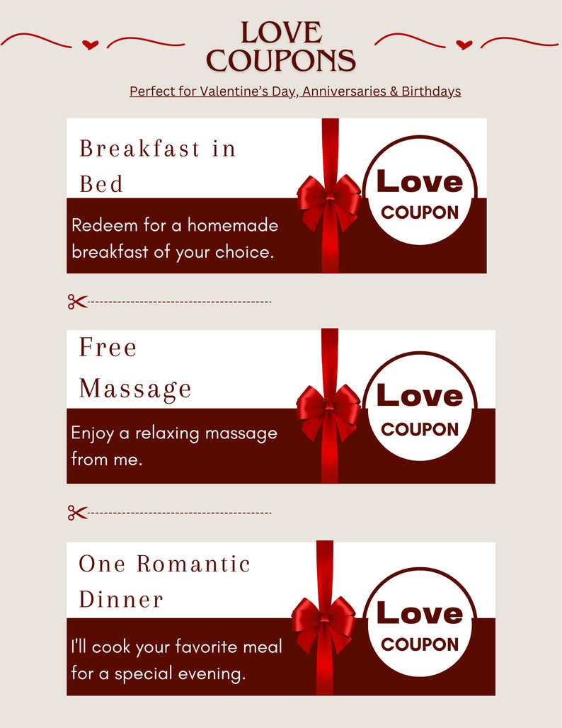 Customizable Love Coupons, Printable Coupon Book, Valentine's Day Gift ...